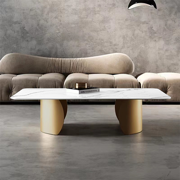 JULY coffee table in white matt ceramic and golden stainless steel base ...